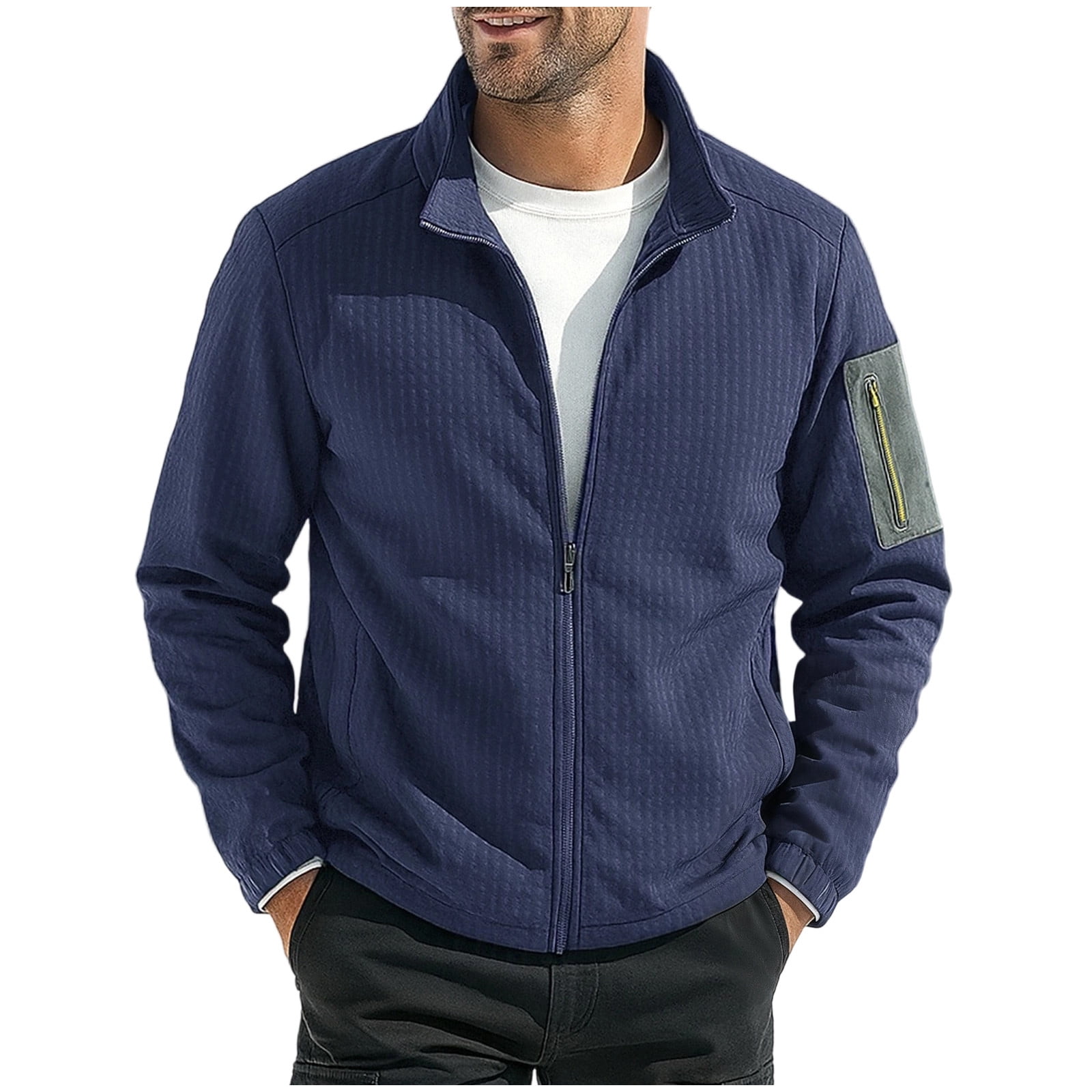 Mens Winter Jackets with Fleece Lined Hoodless Stand Collar 3 Pockets ...