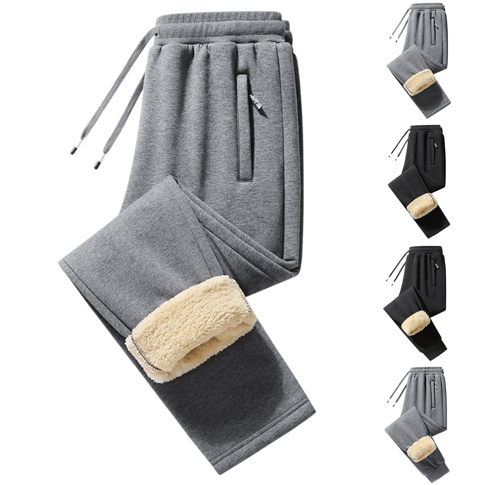 Mens Winter Joggers Sherpa Lined Thick Thermal Sweatpants with Zipper ...