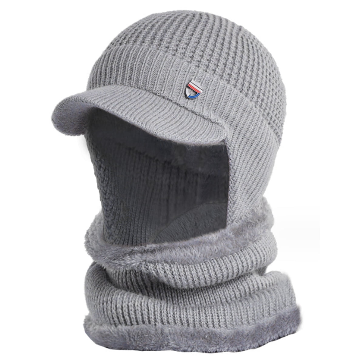 Mens Winter Visor Beanie Hat with Earflap Scarf Set Warm Winter Hats ...