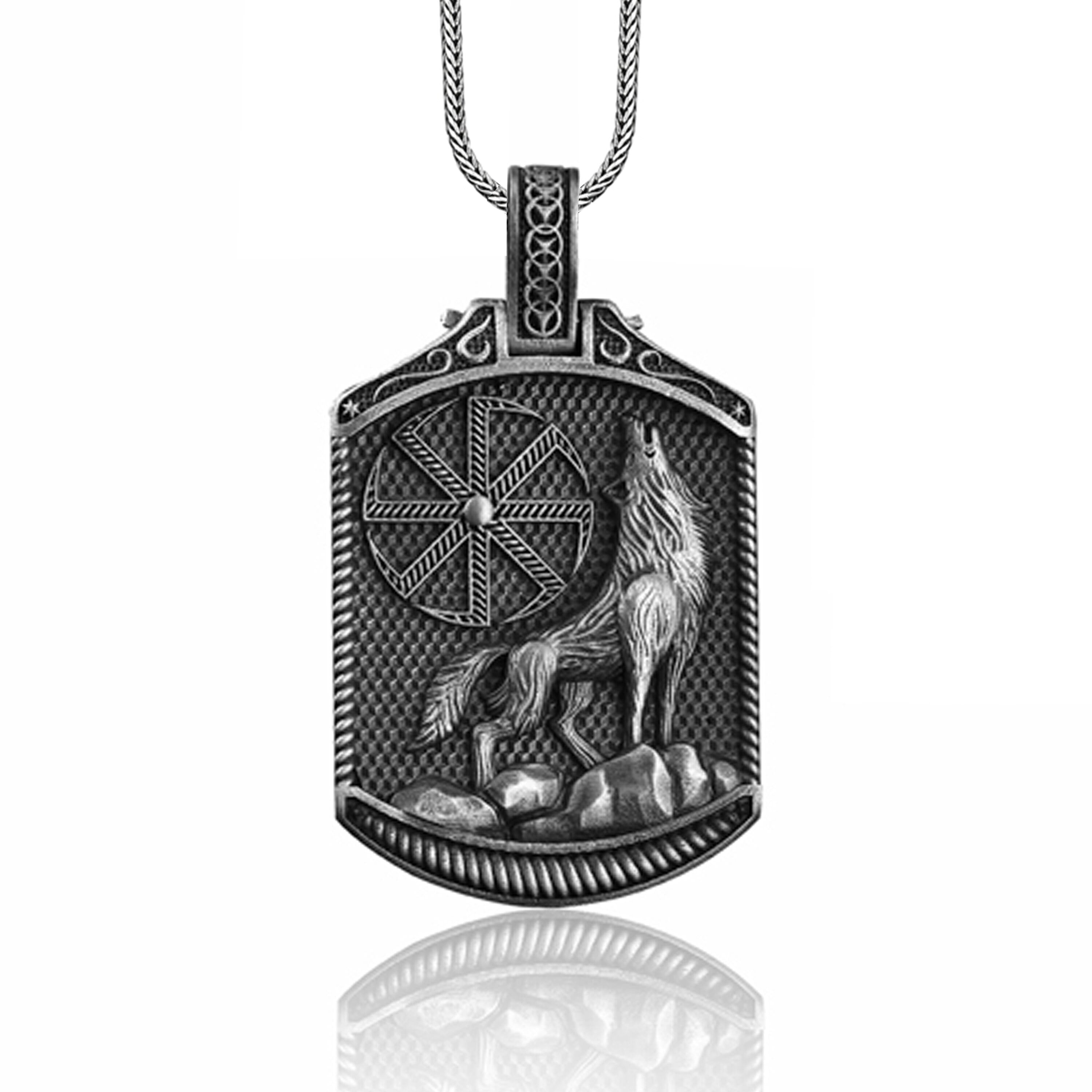 Mens Wolf Necklace, 925 Silver Wolf Pendant, Oxidized Wolf Necklace ...