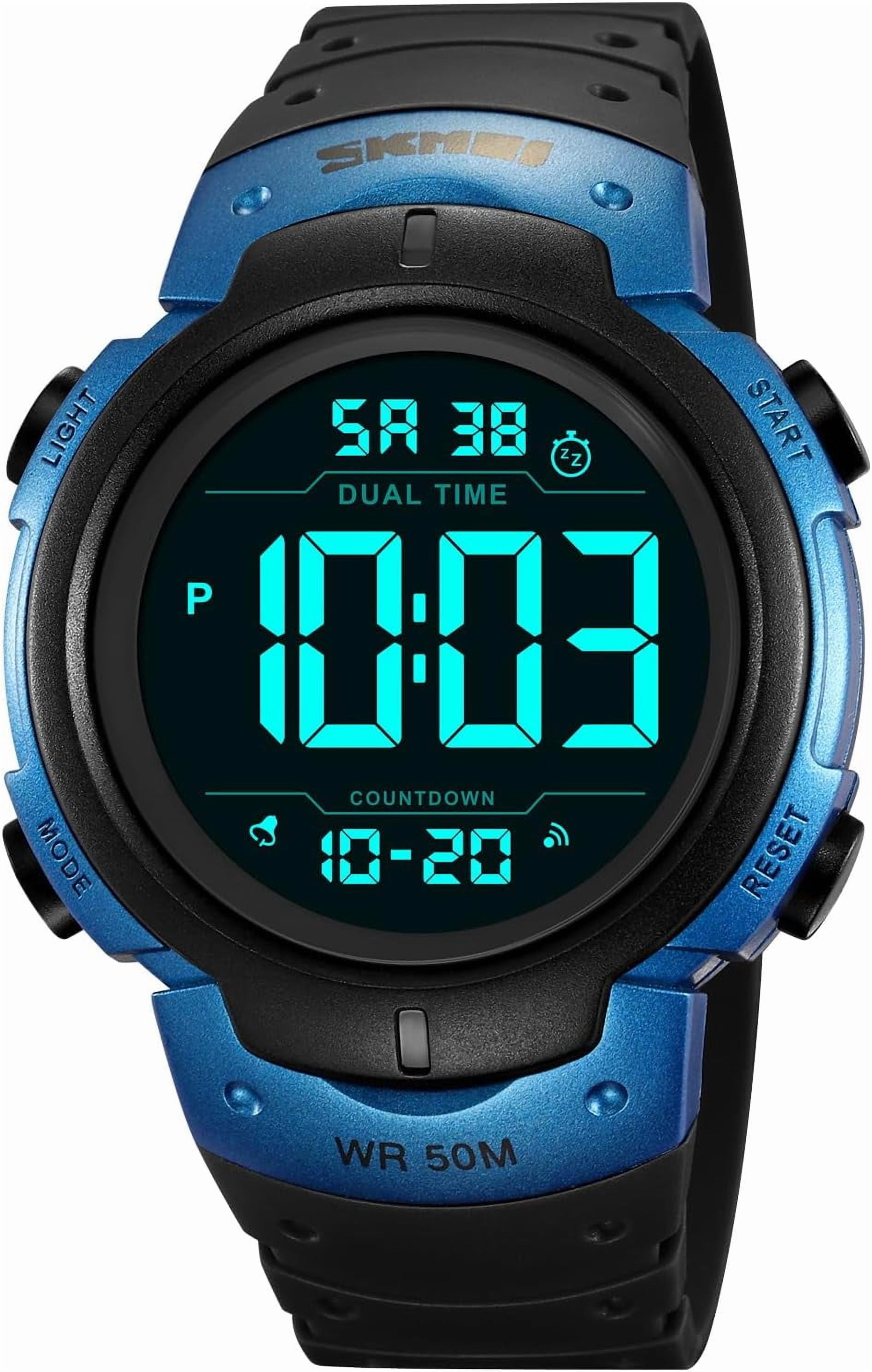 Mens Women Digital Watch Big Dial Light LED Swim Waterproof Rubber Band ...
