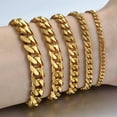 Mens Women Gold Plated Stainless Steel Curb Cuban Bracelet Chain 3/5/7 ...