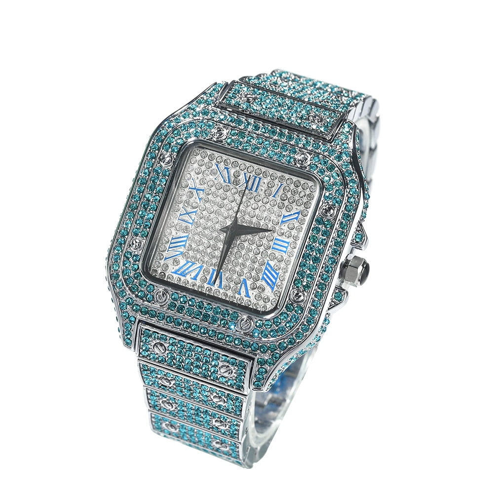 Mens Women White Gold Finish Blue Pink Simulated Diamond Bling ...