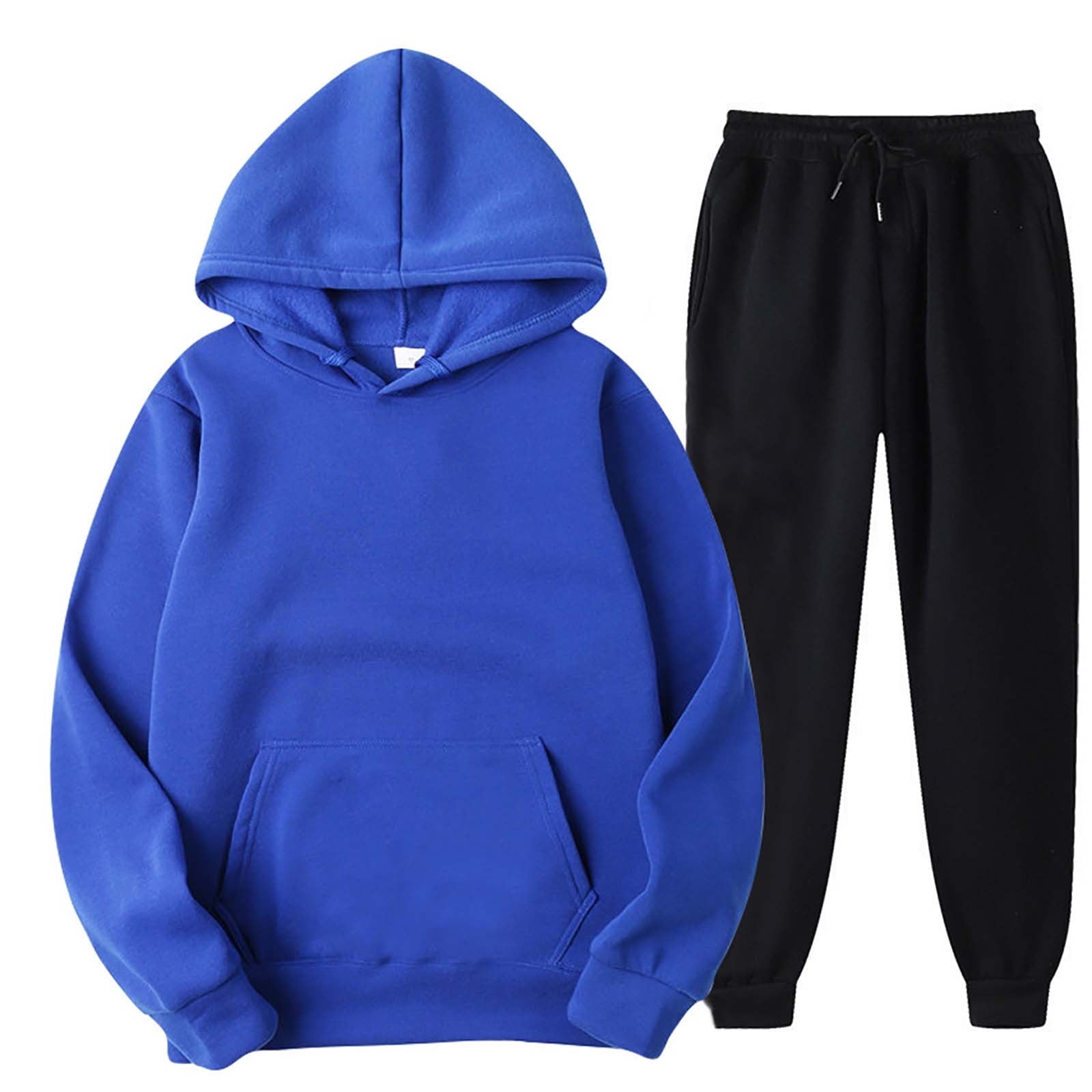 Mens Womens 2-Pieces Sweatsuits Fall Winter Hoodie Sweatpants Tracksuits Solid Color Casual Sets ...