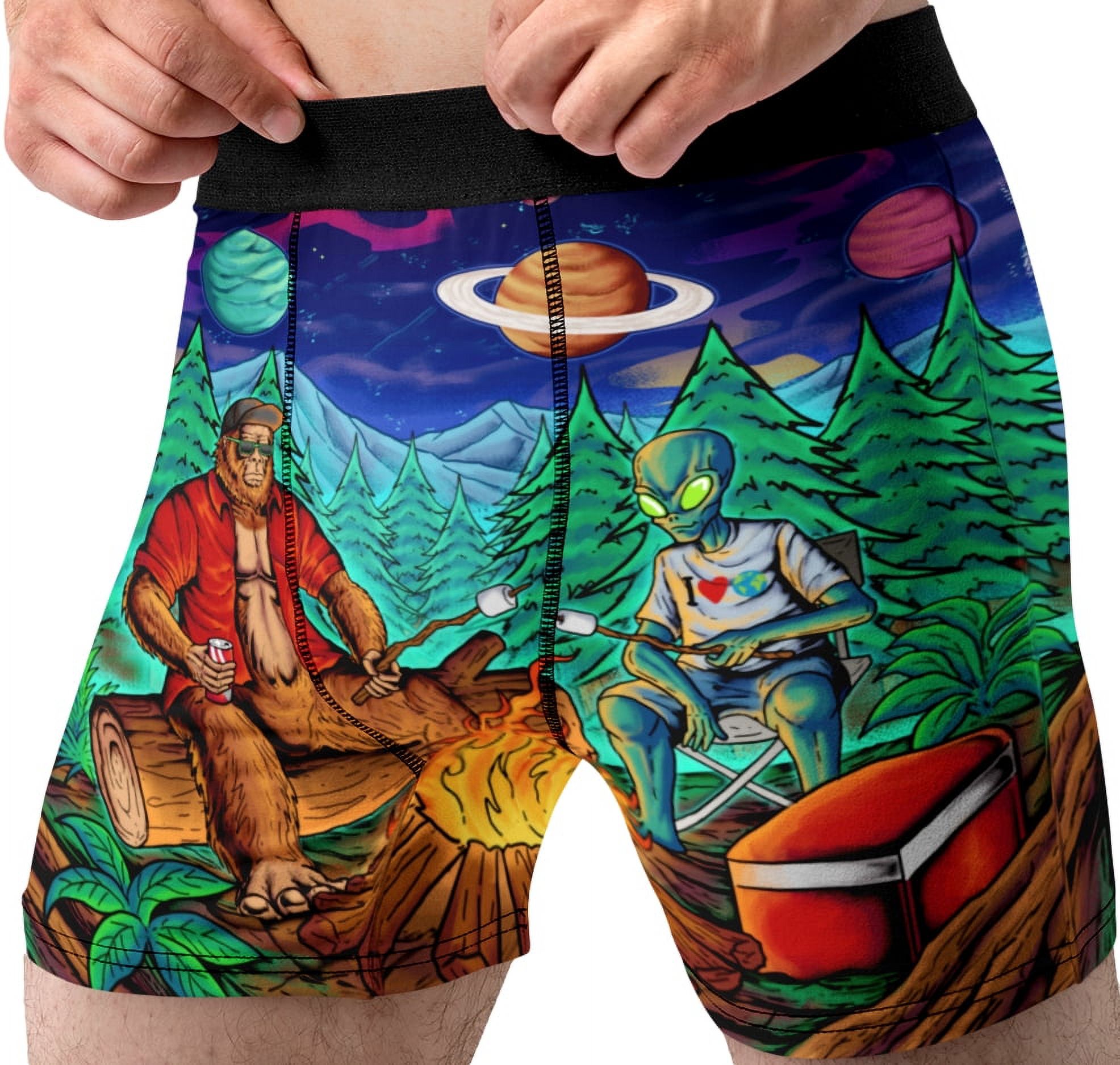 Mens Womens Bigfoot Alien Camp Out Boxer Brief Fun Novelty Underwear ...