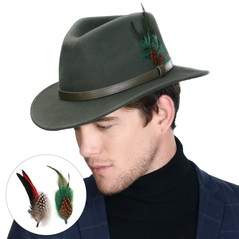 Unisex M/L Wool Fedora Hat with Removable Feather, Winter Green, for ...