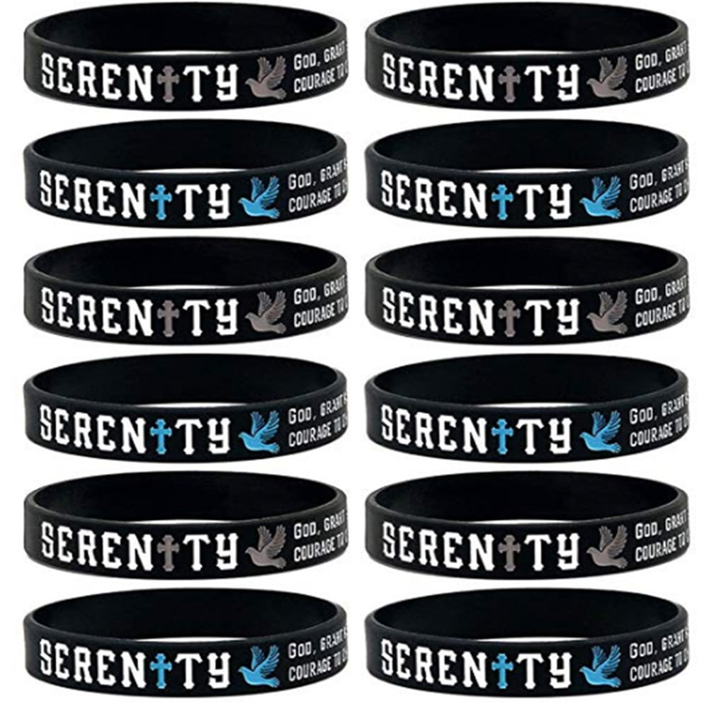 Mens Womens Serenity Prayer Bracelet Set Bible Verse Silicone Wristband ...