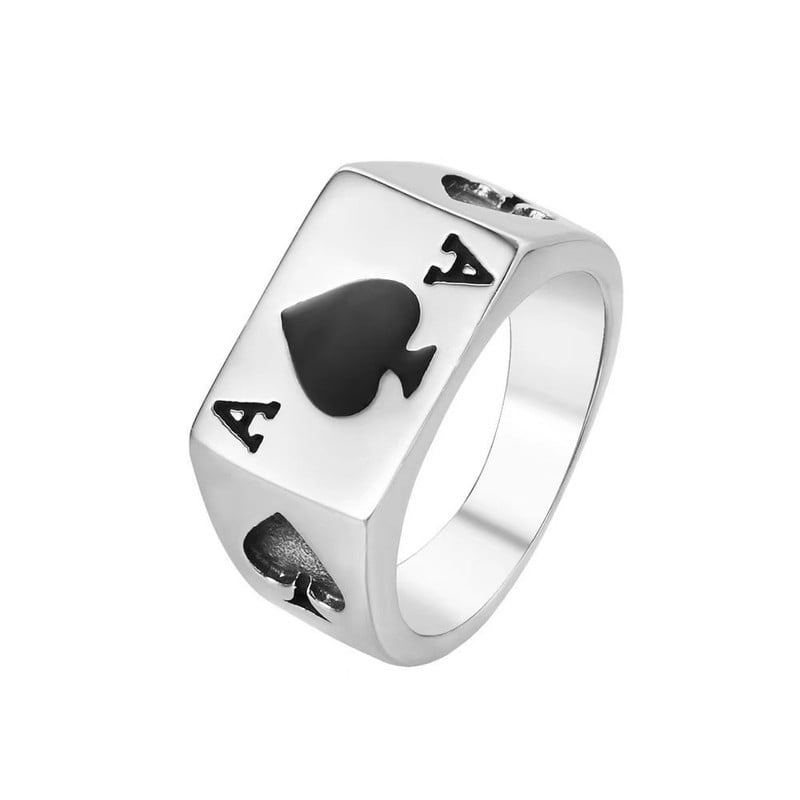 Mens Womens Stainless Steel Ring Poker Spade Ace Silver Black Sizes 7 ...