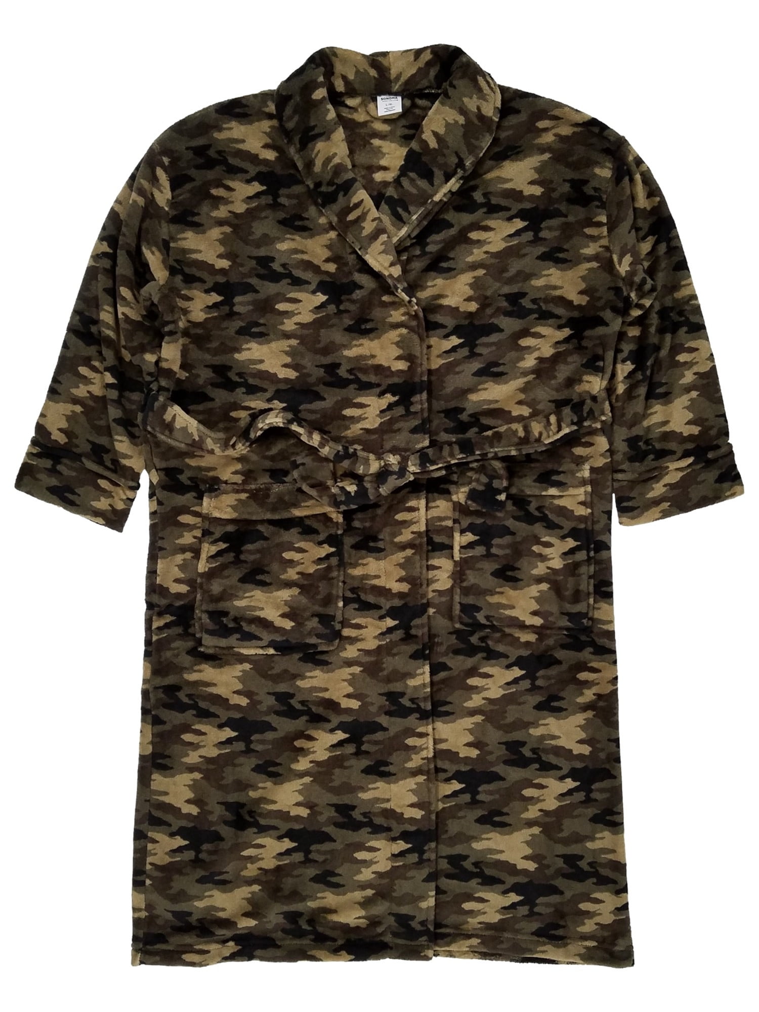 Mens Woodland Camouflage Plush Microfleece Robe House Coat Bathrobe L ...
