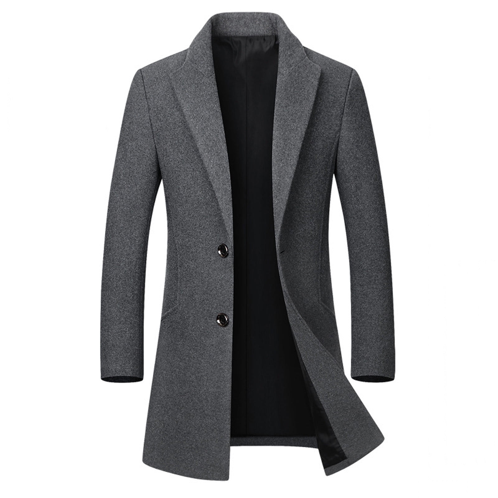 Mens Wool Blend Coat Winter Trench Coats Notched Lapel Collar Single ...