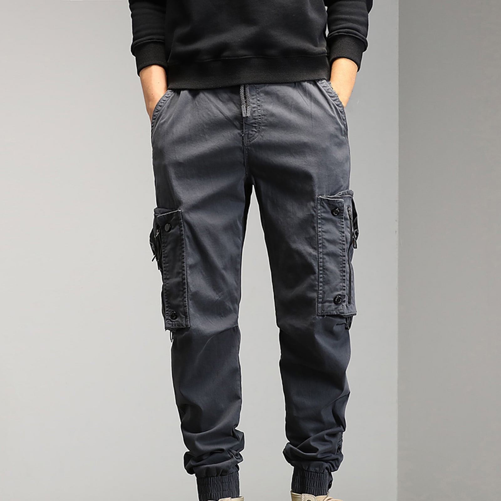 Mens Work Pants Men's Pants Cargo Pocket Lace-up Casual Sweatpants ...