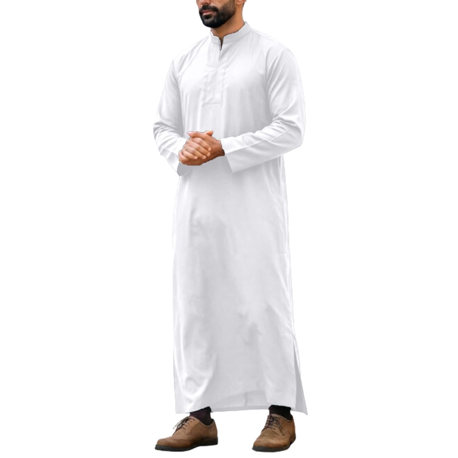 Mens Work Shirt Long Sleeve Stand Collar Traditional Prayer Gart Side ...