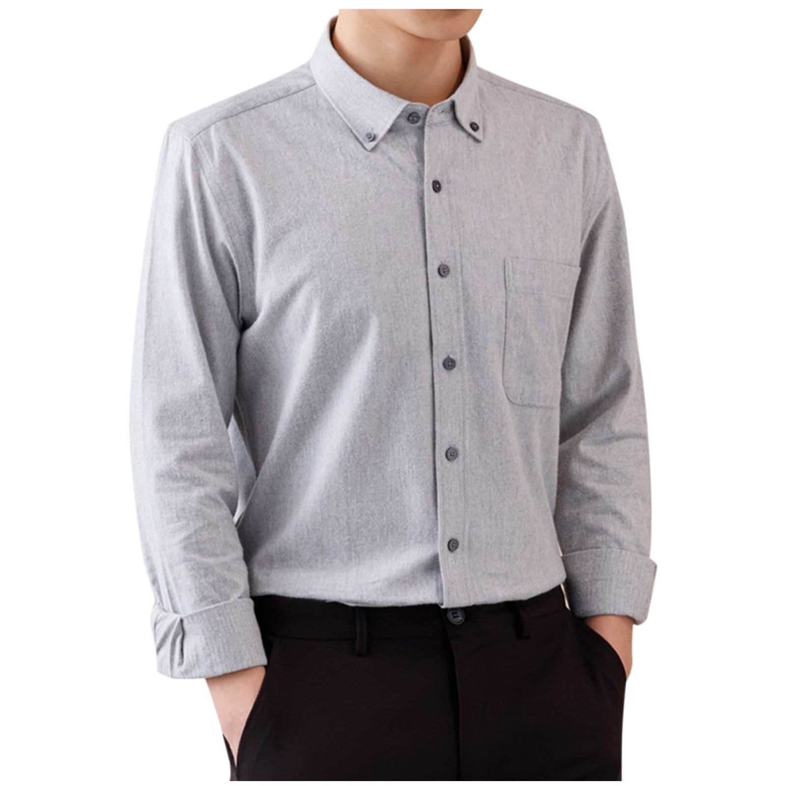 Mens Work Shirts Long Sleeve Solid Wrinkle-Resistant Soft Casual Button ...