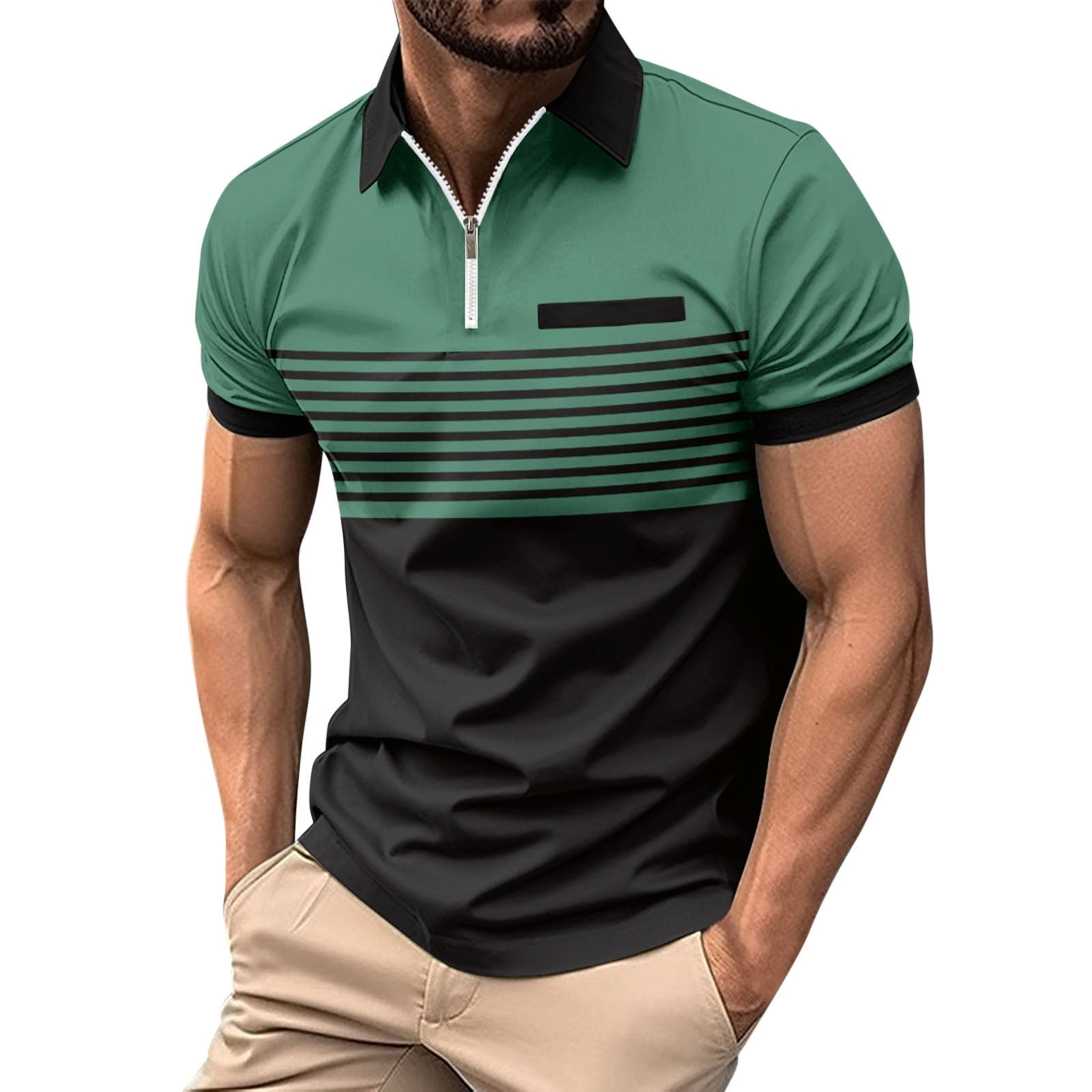 Mens Workout Shirt Short Sleeve Solid Color Button Lapel Pocket ...