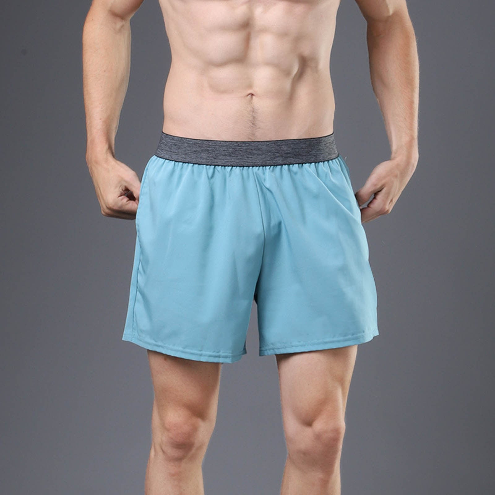 Mens Workout Shorts Lightweight Quick Dry Solid Color Elastic Waist Gym ...