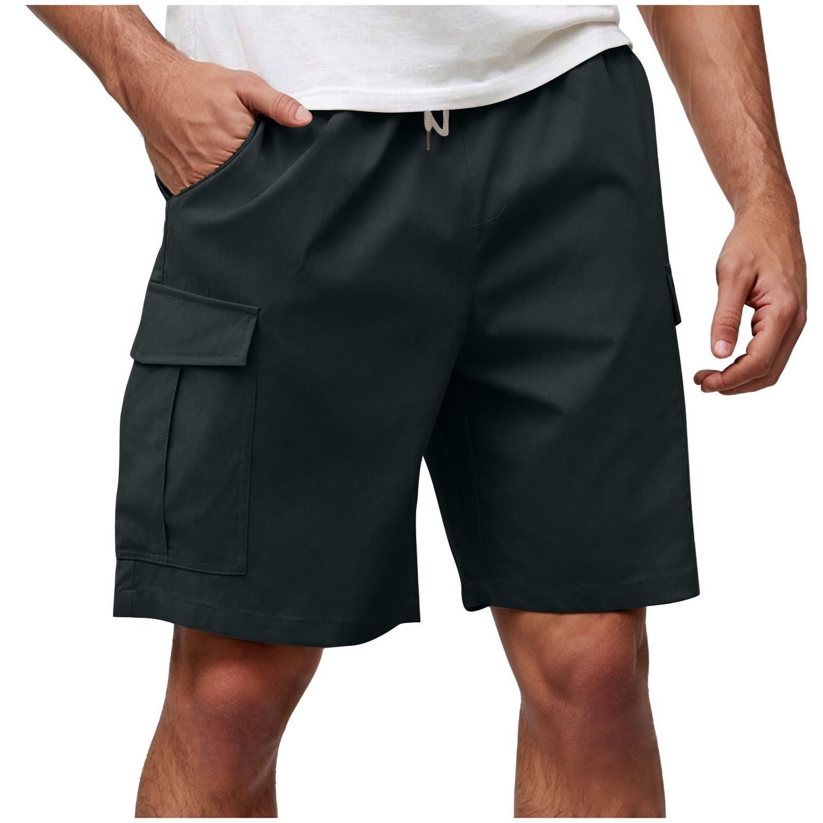 Mens Workout Shorts Mid Waist Cargo Shorts Solid Splice Pocket ...