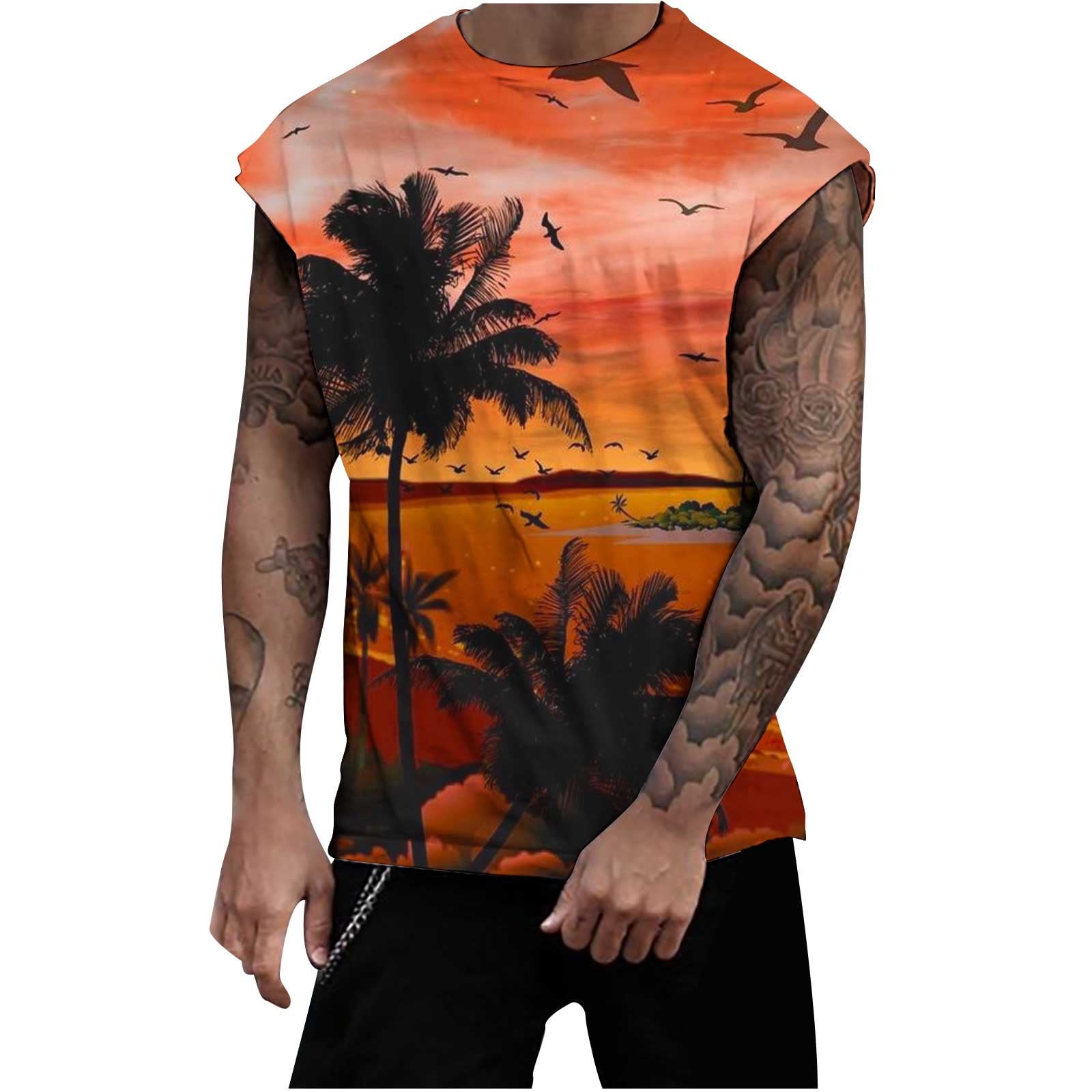 Mens Workout Tank Tops Graphic,Tops for Men, Round Neck Gradient Short ...