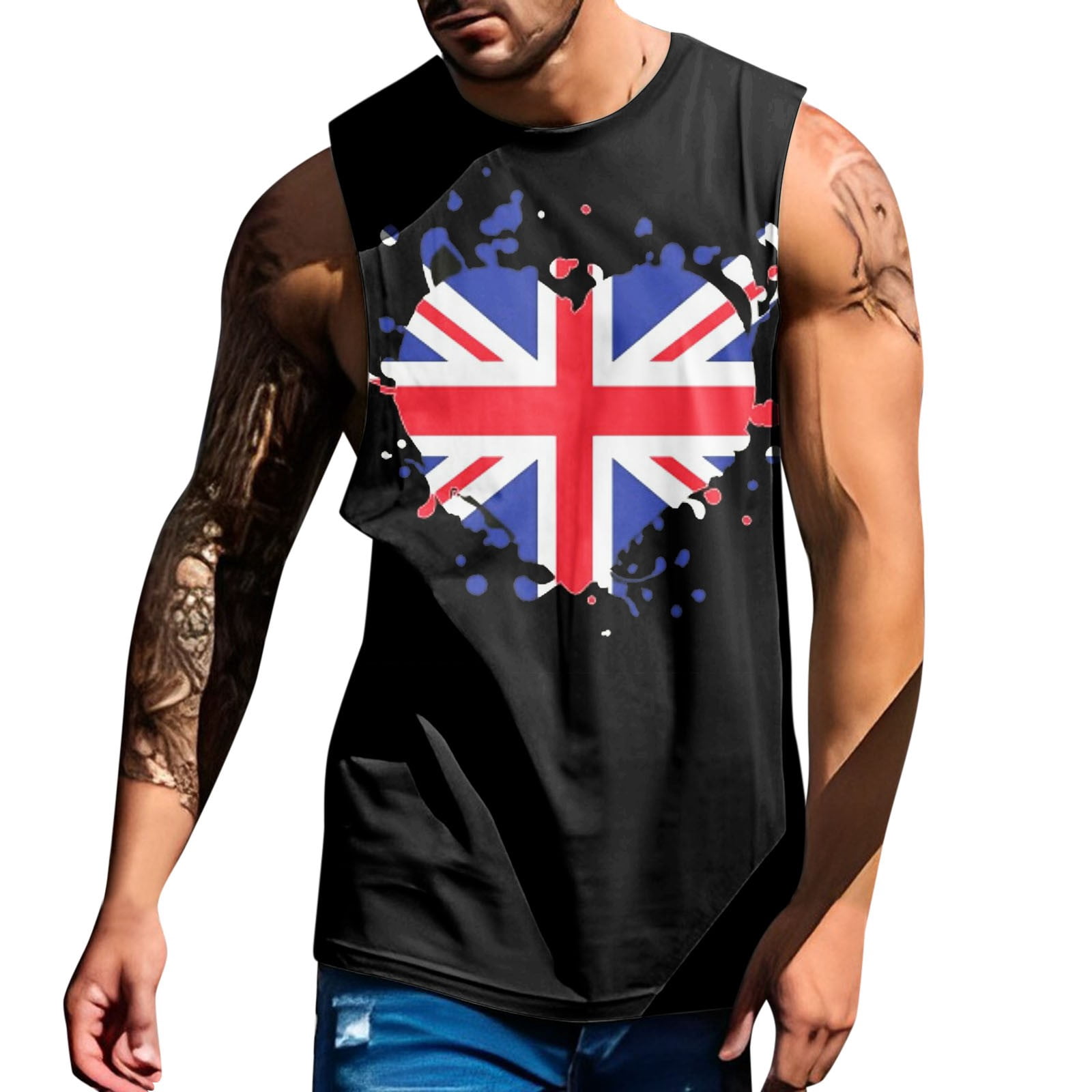 Mens Workout Tank Tops Men's Spring Summer Full Print Round Neck Plus ...