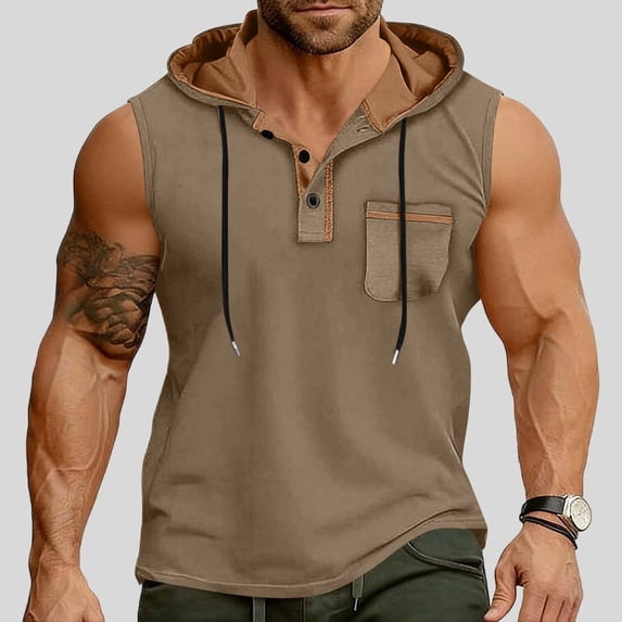 Mens Workout Tank Tops Summer Sleeveless Hoodies for Men with Pocket ...