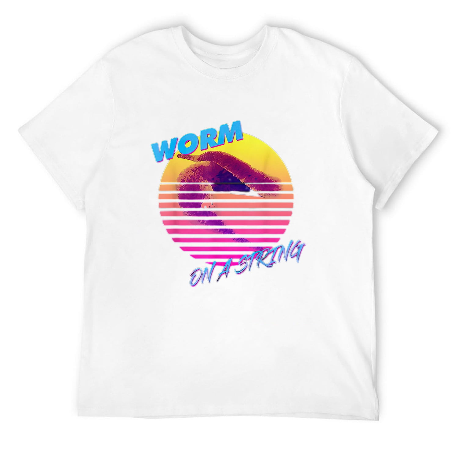 Mens Worm On A String 80S Retro Wave Vintage Cyber Punk Sunset T-Shirt ...