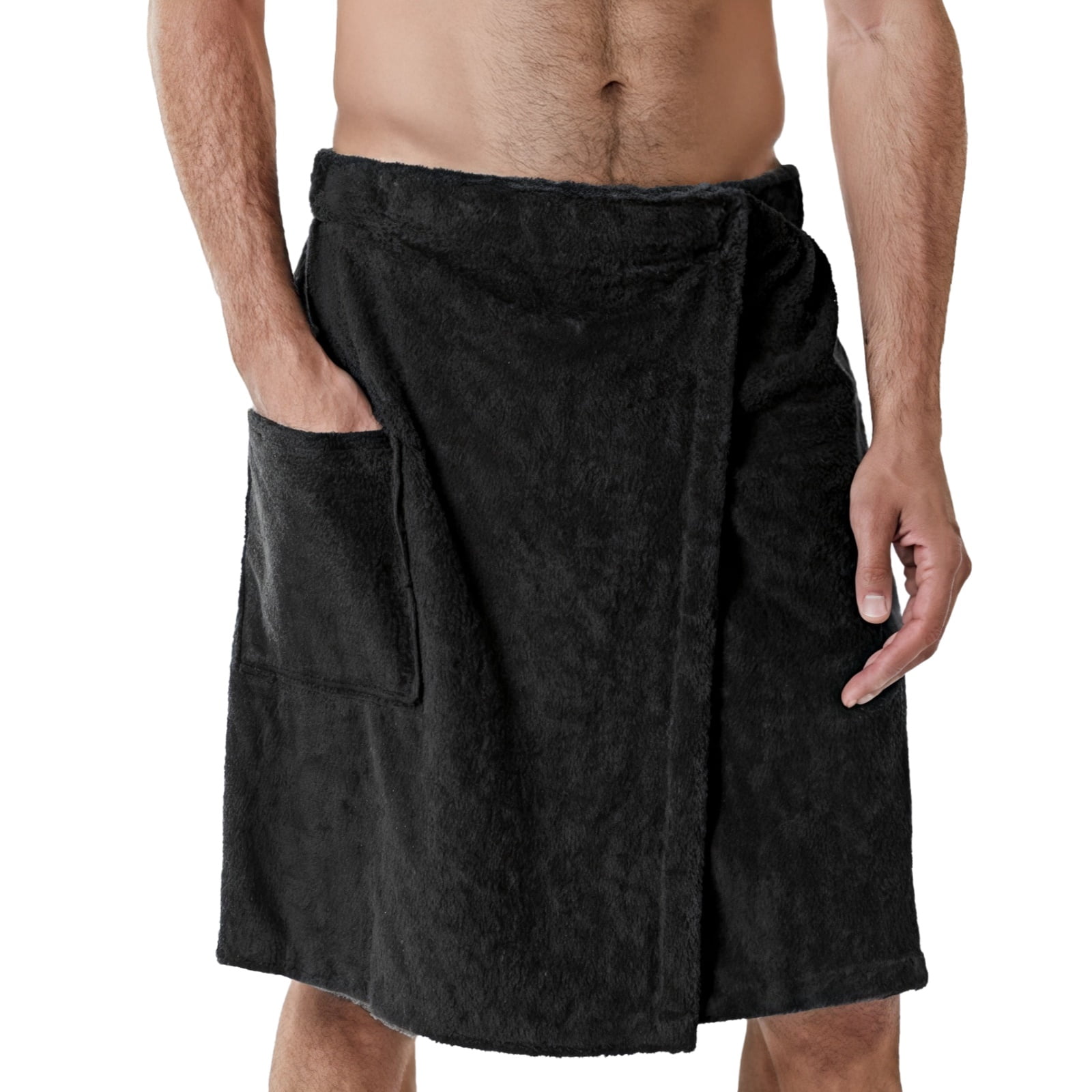 Mens Wrap Around Bath Towel with Pockets, Hook and Loop Closure Shower ...