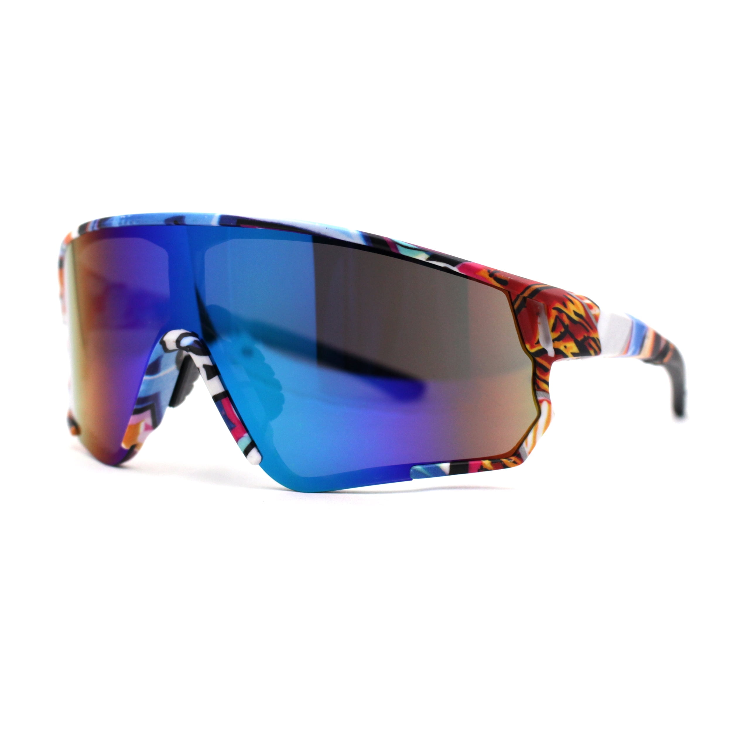 Mens Wrap Color Mirror Oversize Shield Sport Plastic Sunglasses White ...