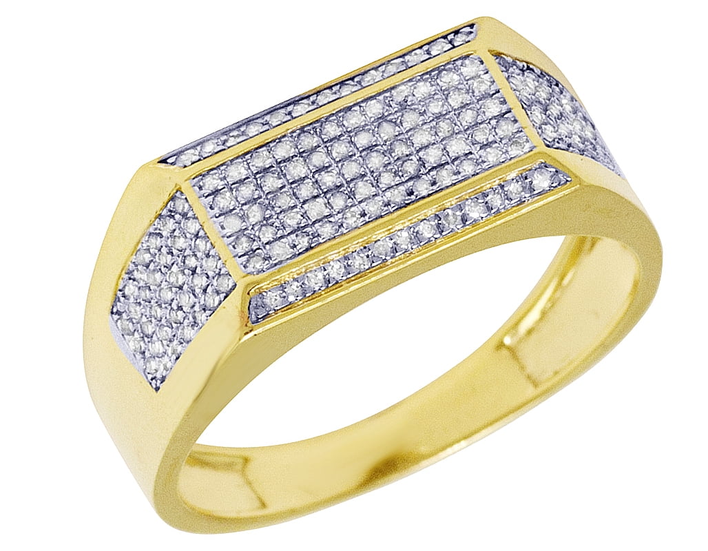 Mens Yellow Gold Rectangle Frame Diamond Pinky Ring Band 0.35 CT ...
