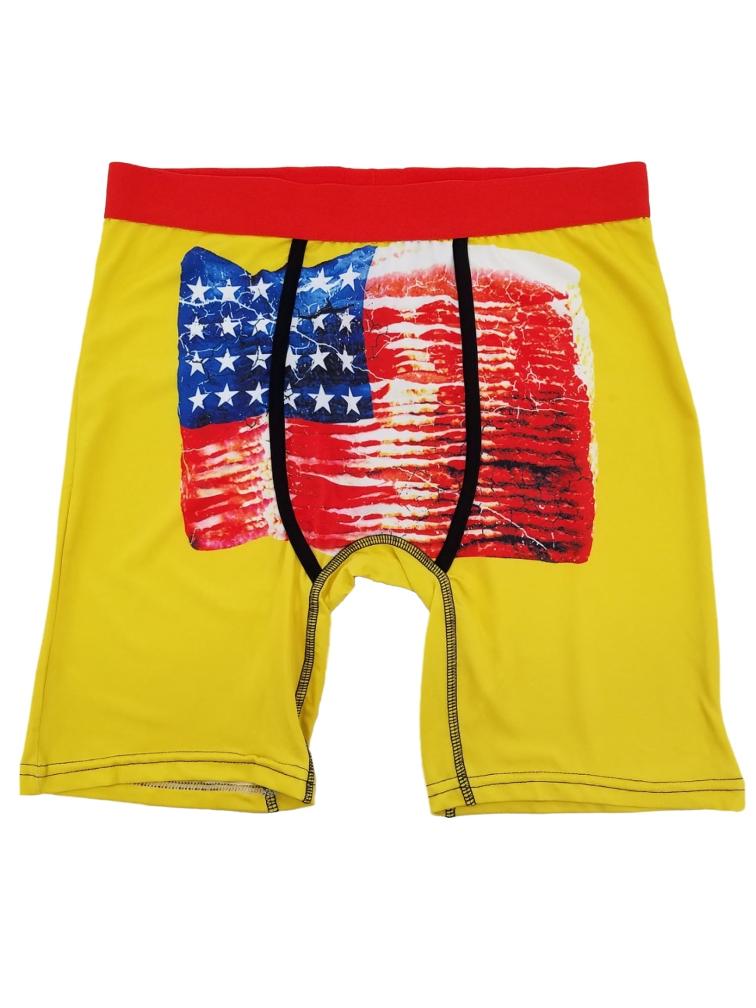 Mens Yellow Patriotic US Flag Bacon Boxer Briefs Underwear Medium ...