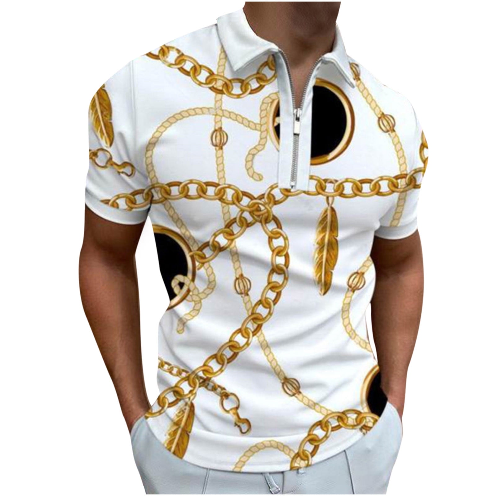 Mens Zipper Polos Shirts Short Sleeve Casual Slim Fit Athletic Tennis Golf Poloss T-Shirt Tops ...