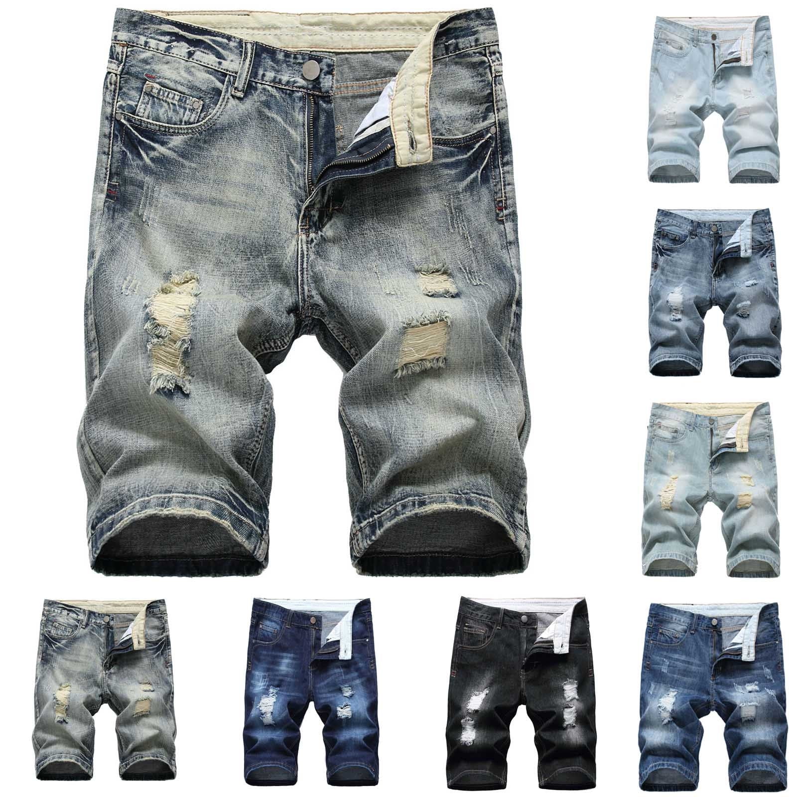 Mens and Big and Denim Shorts Ripped Trunks Stretchy Washed Jeans ...