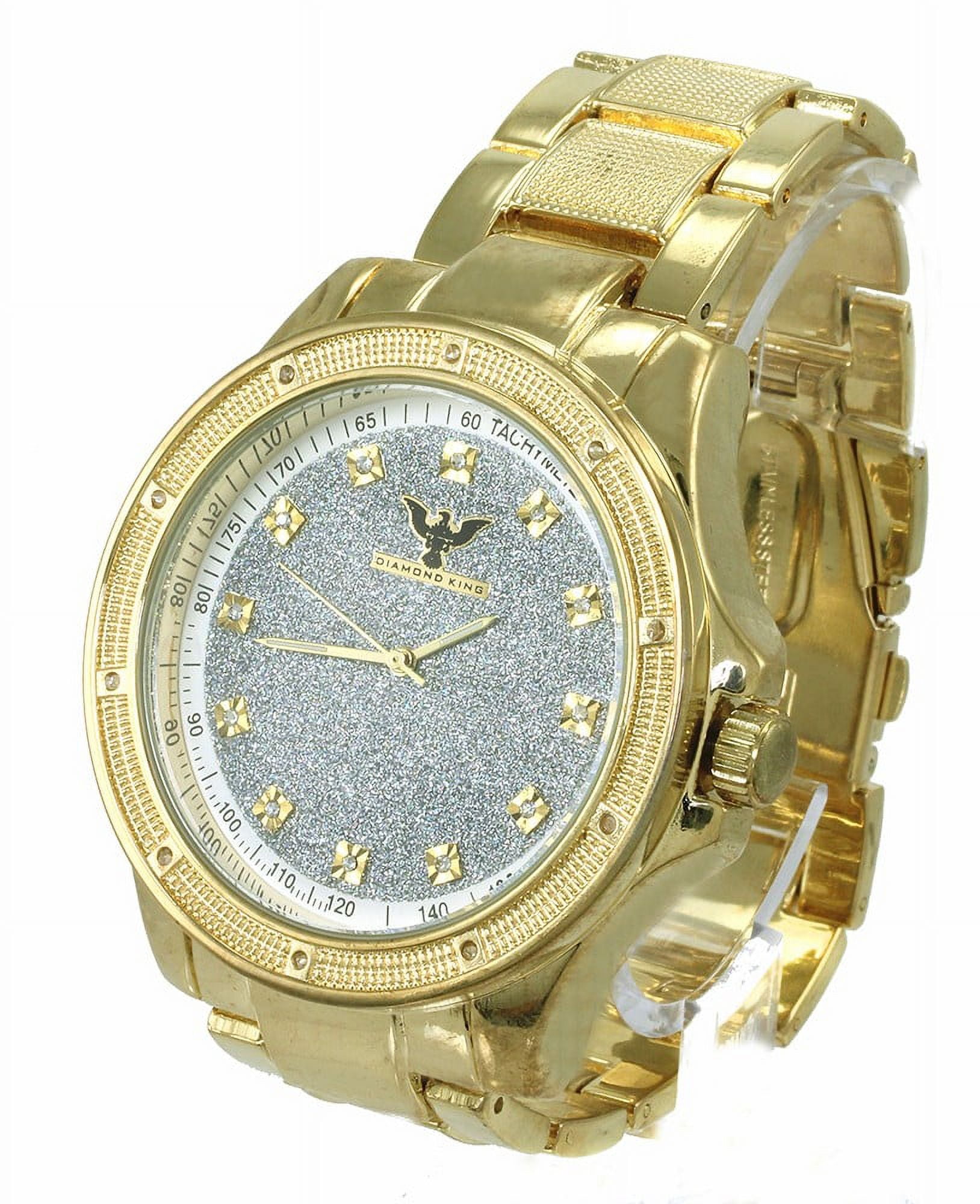 Mens natural diamond gold-tone business watch 52mm 14mm thick. Diamond ...