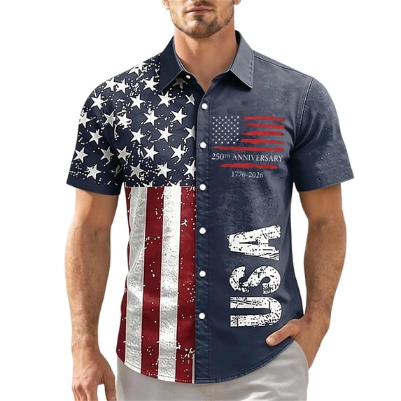 Mens 250 Anniversary Usa Shirt Men's Short Sleeve Button Down Shirts ...
