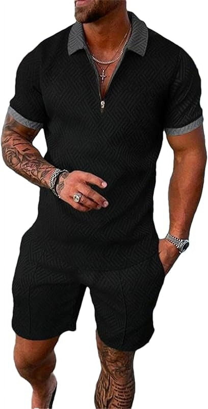 Mens short sets outfits 2 piece Summer Tracksuit Short Sleeve Polo men ...