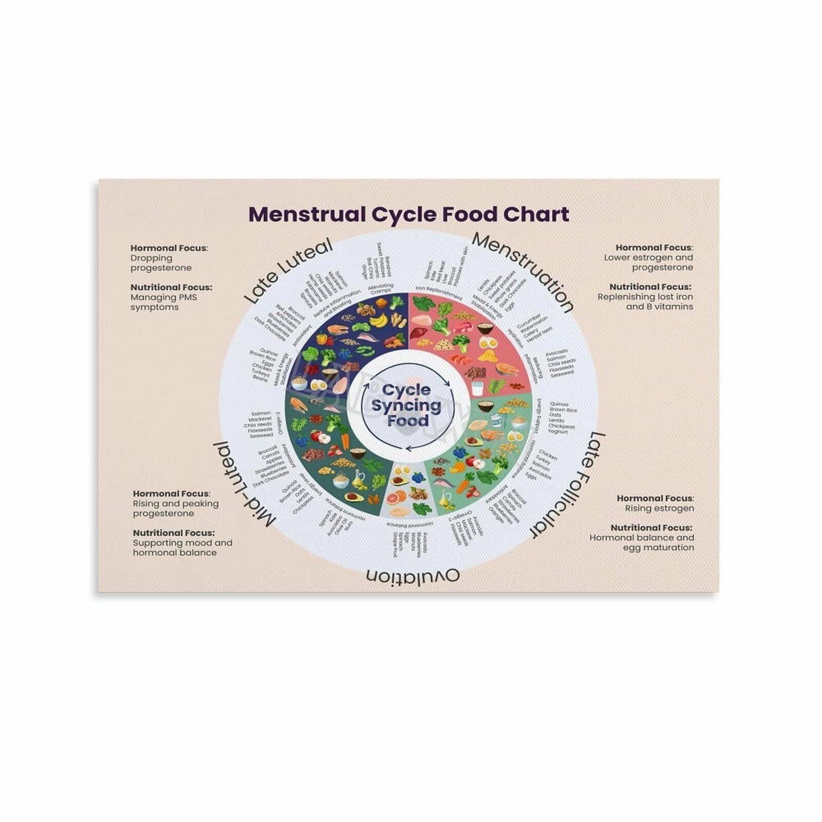 Menstrual Cycle Food Chart Poster Women's Health Guide Wall Art (5 ...
