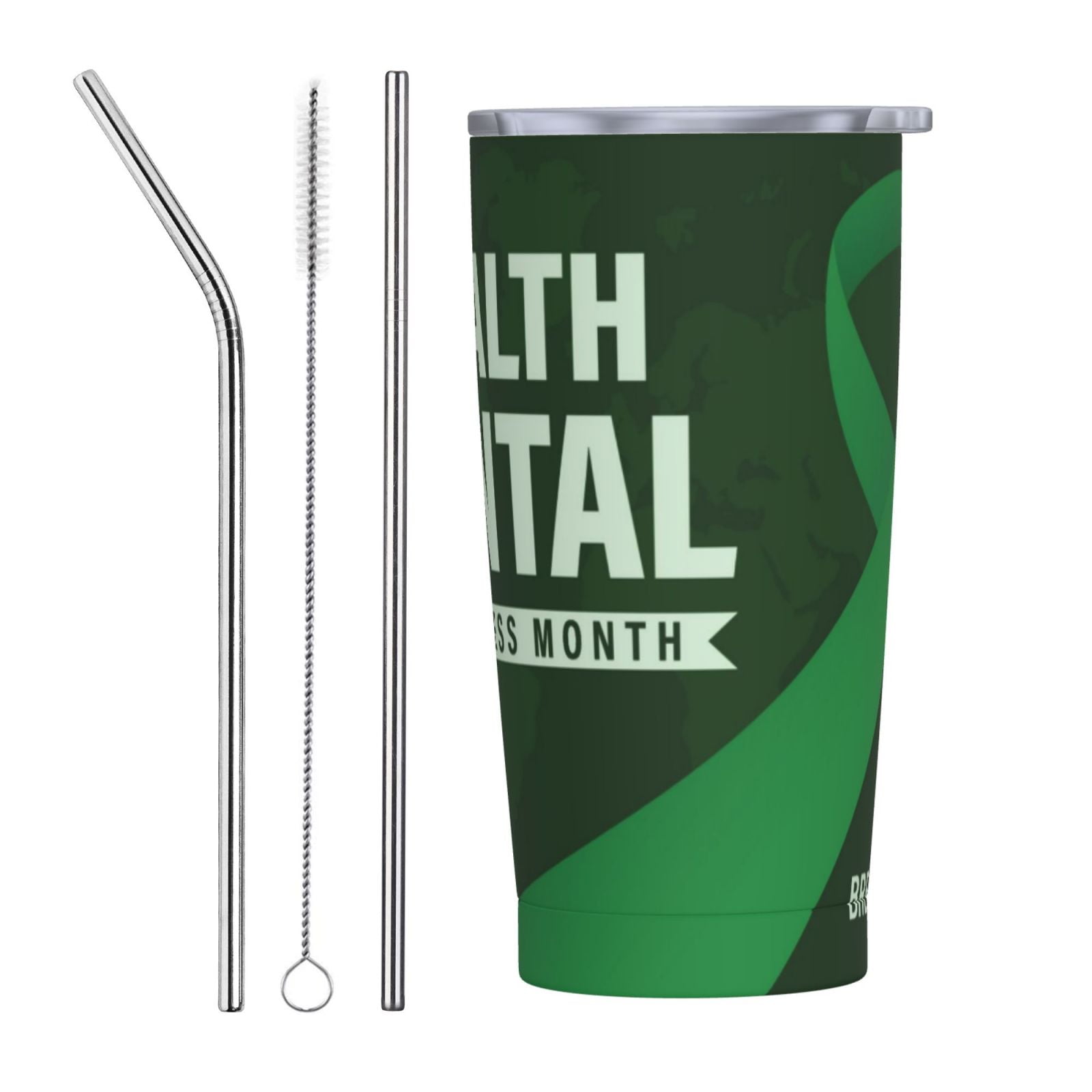Mental Health Awareness Month Green Ribbon 20oz Stainless Steel Thermal ...