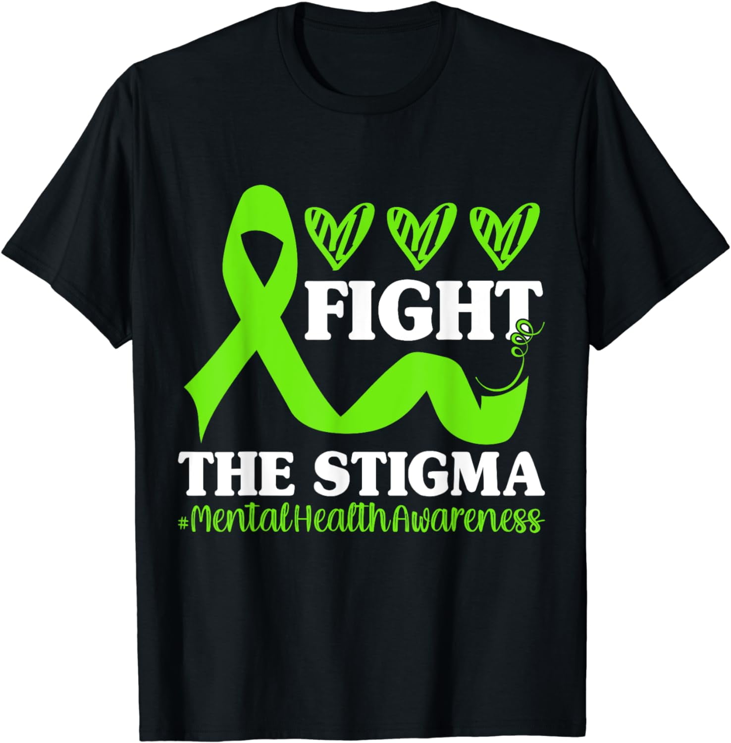 Mental Health Awareness Month Green Ribbon Fight the Stigma Cotton T-Shirt - Walmart.com