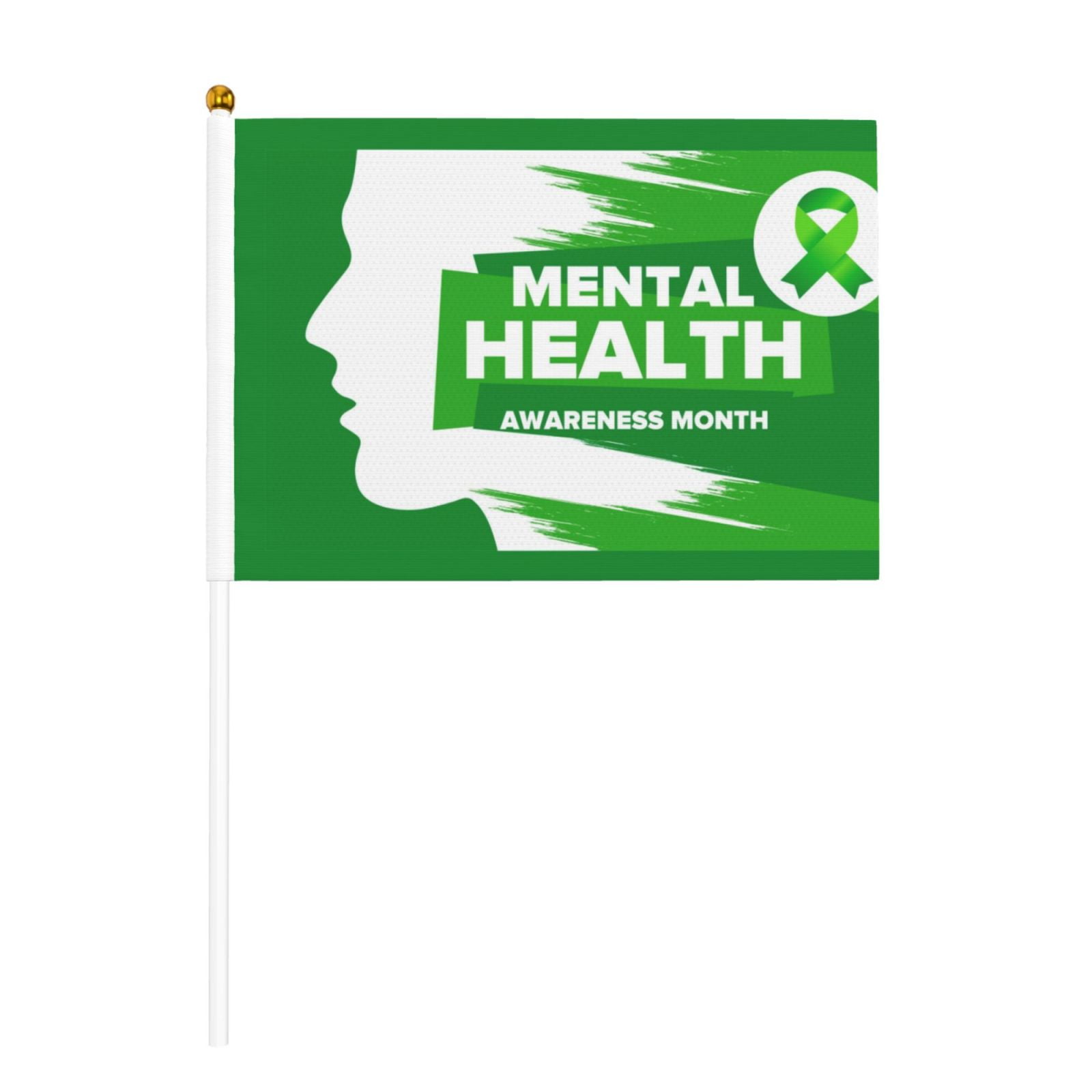 Mental Health Awareness Month Green Ribbon Flag Small Mini Hand Held ...