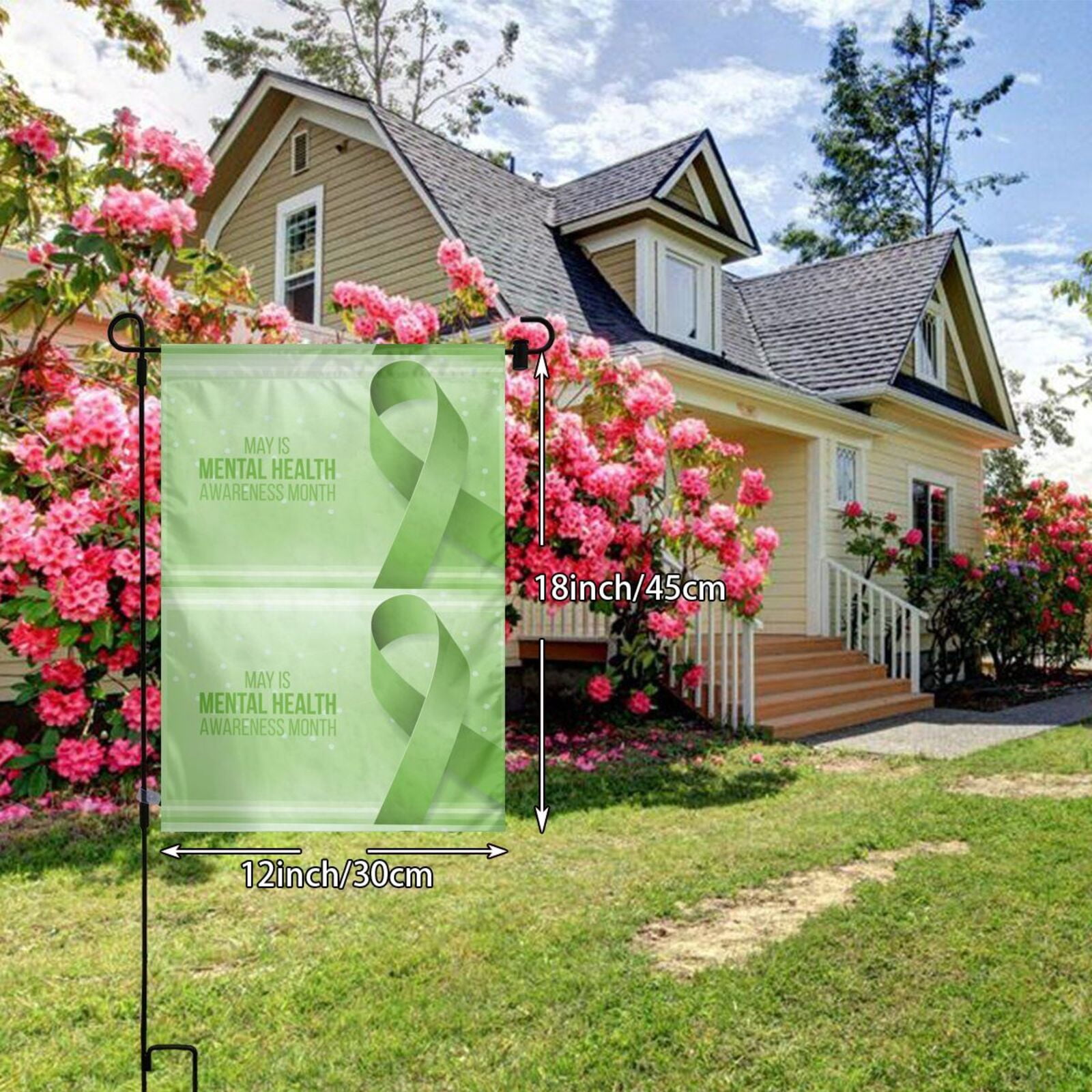 Mental Health Awareness Month Green Ribbon Garden Flag Double Sided ...