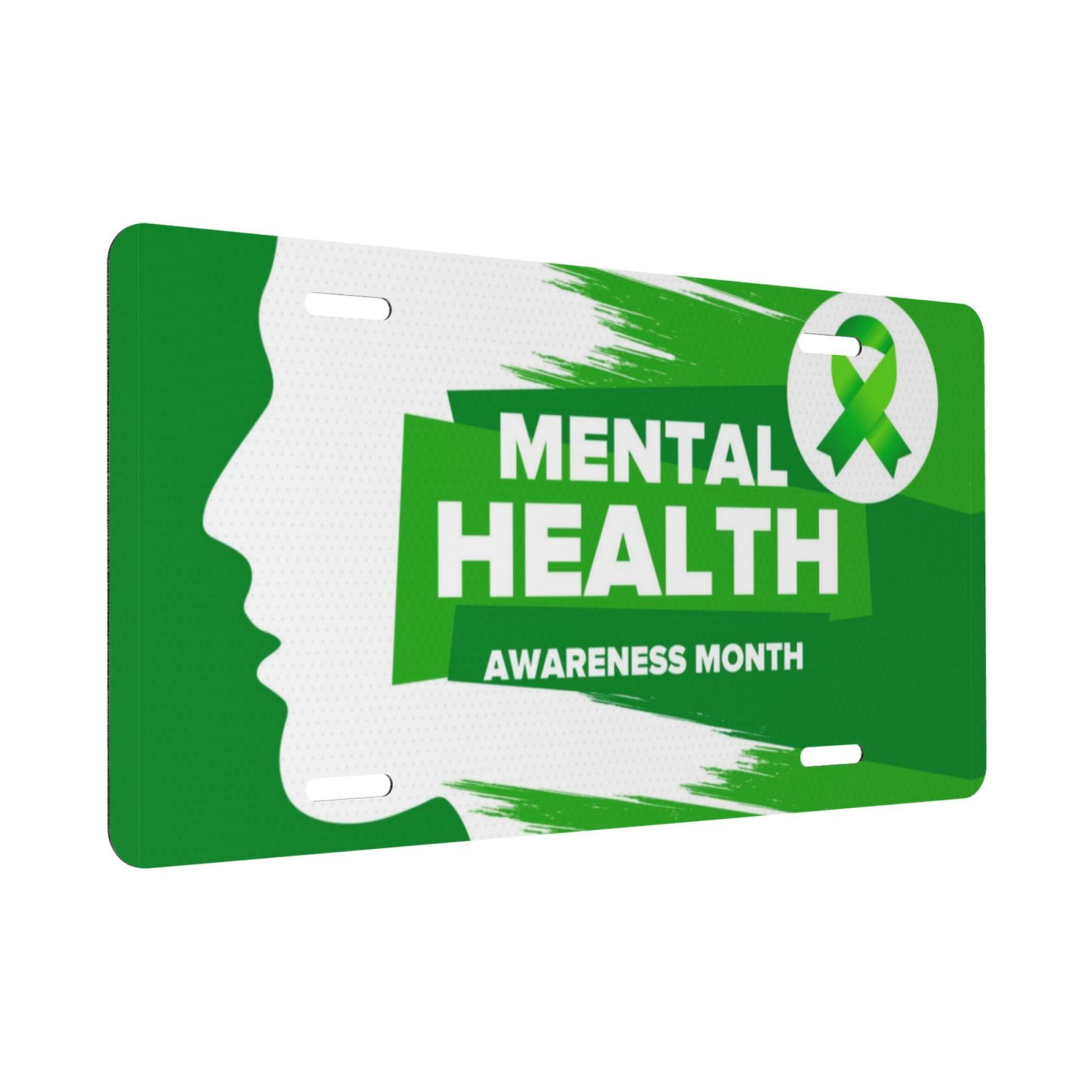 Mental Health Awareness Month Green Ribbon License Plate Funny Aluminum ...