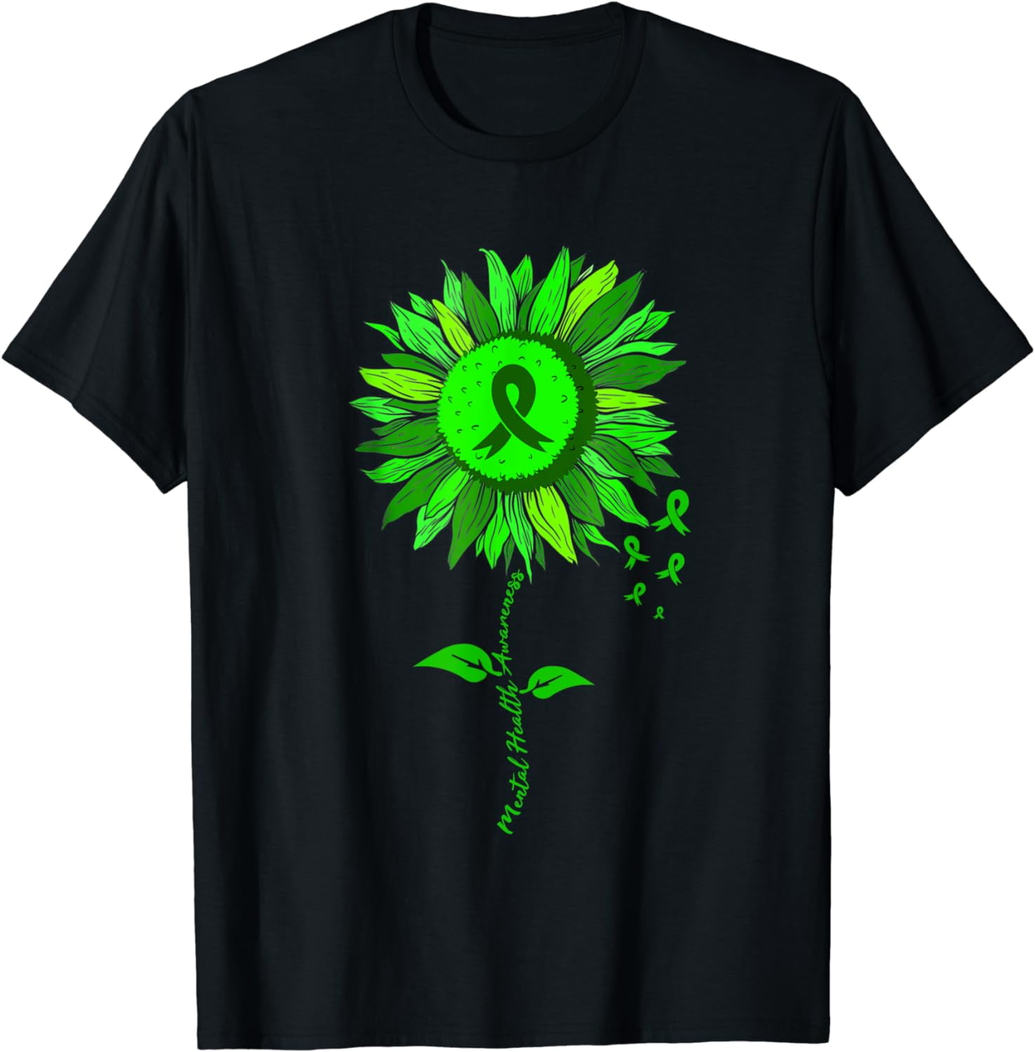 Mental Health Awareness Sunflower Green Ribbon Stigma T-Shirt - Walmart.com