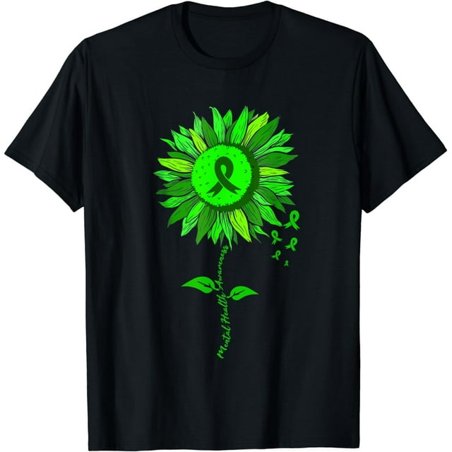 Mental Health Awareness Sunflower Green Ribbon Stigma T-Shirt - Walmart.com