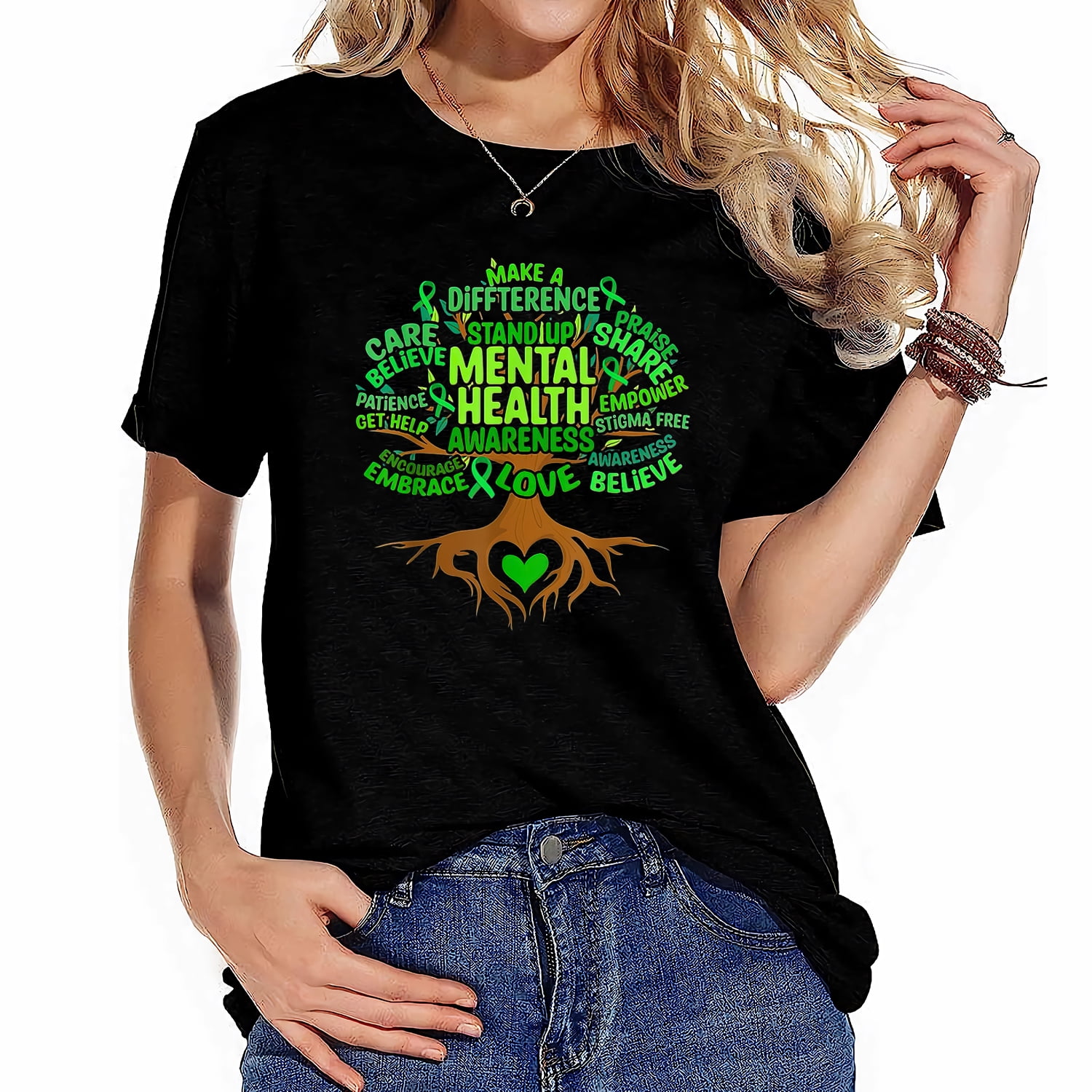 Mental Health Awareness Tree Drawing Word Art Wome Cute Graphic Tees ...