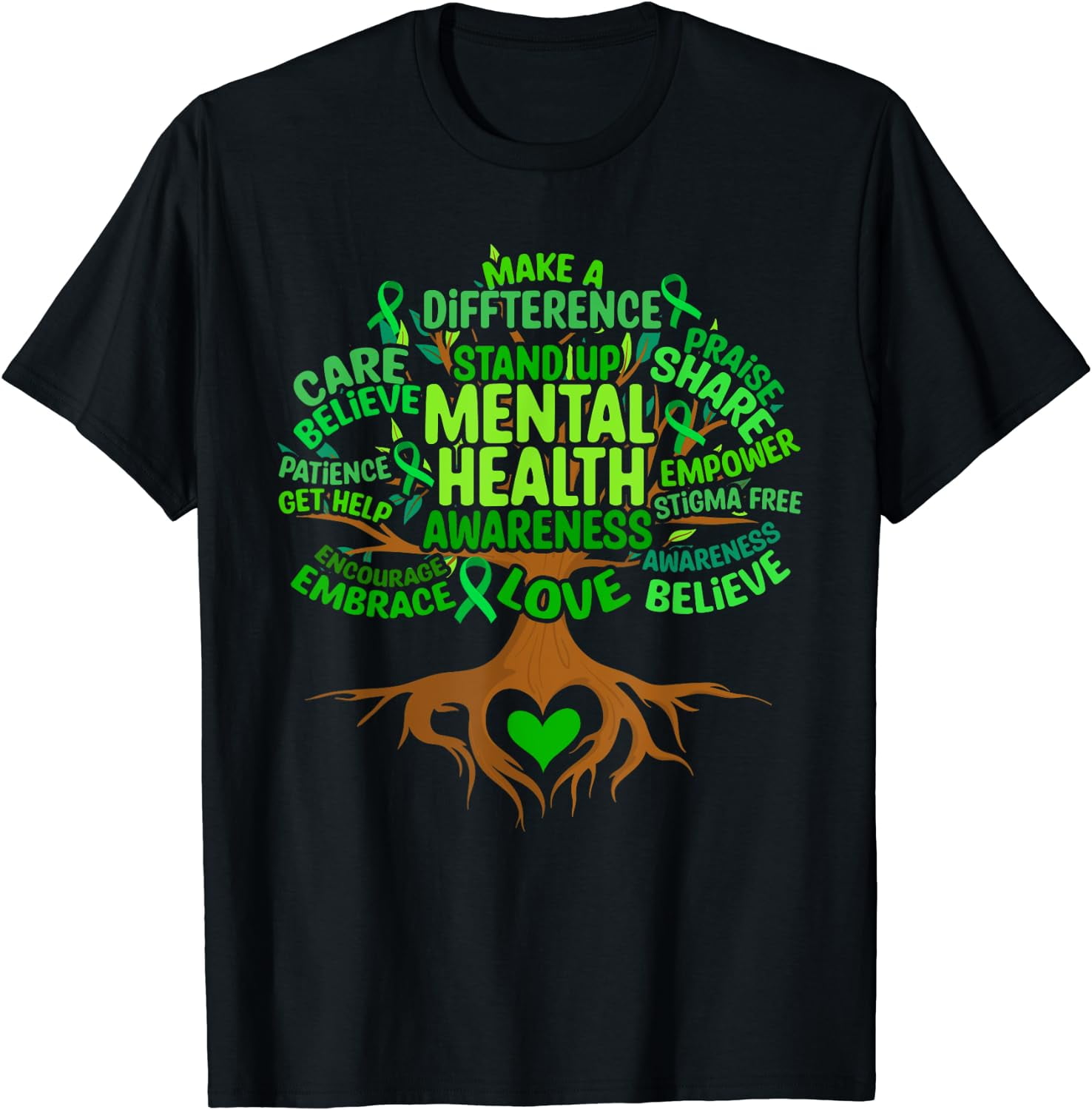 Mental Health Awareness Tree Drawing Word Art Womens Mens T-Shirt ...