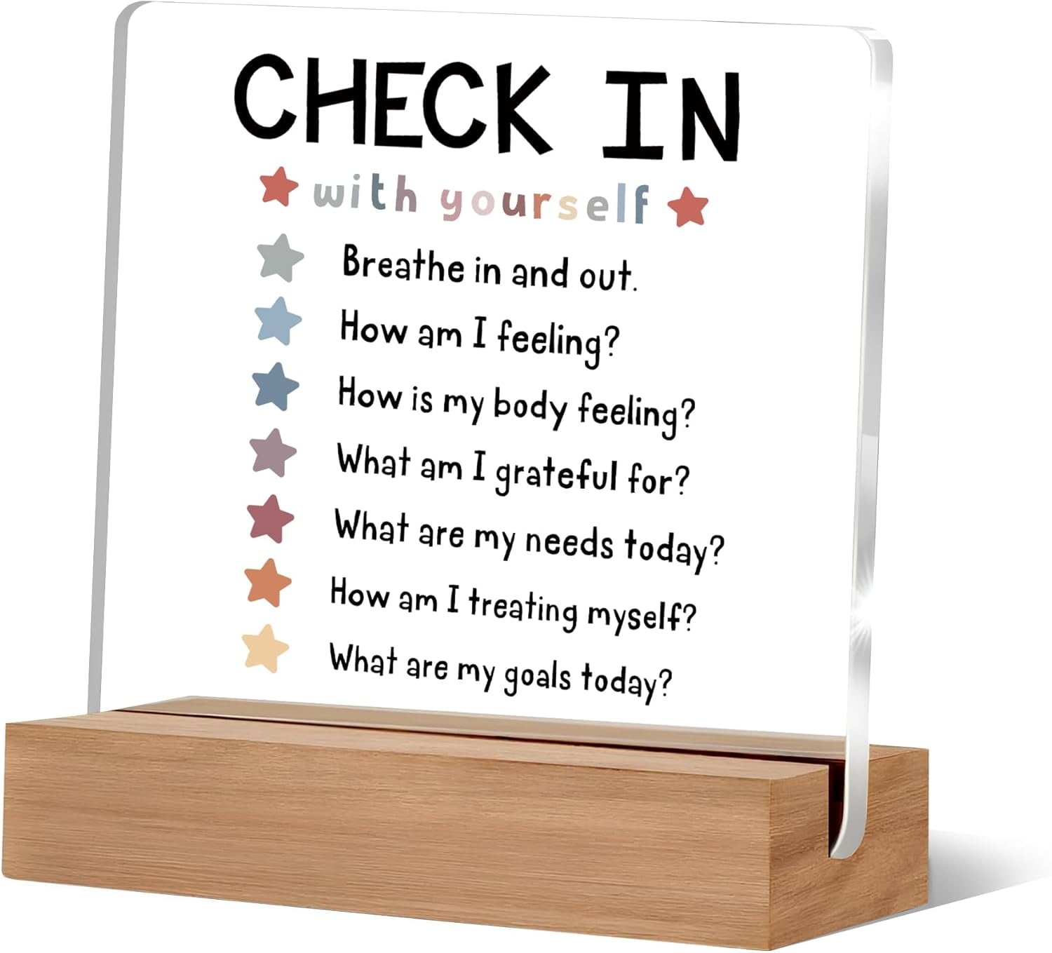 Mental Health Decor, Check in with Yourself Acrylic Desk Plaque Sign ...