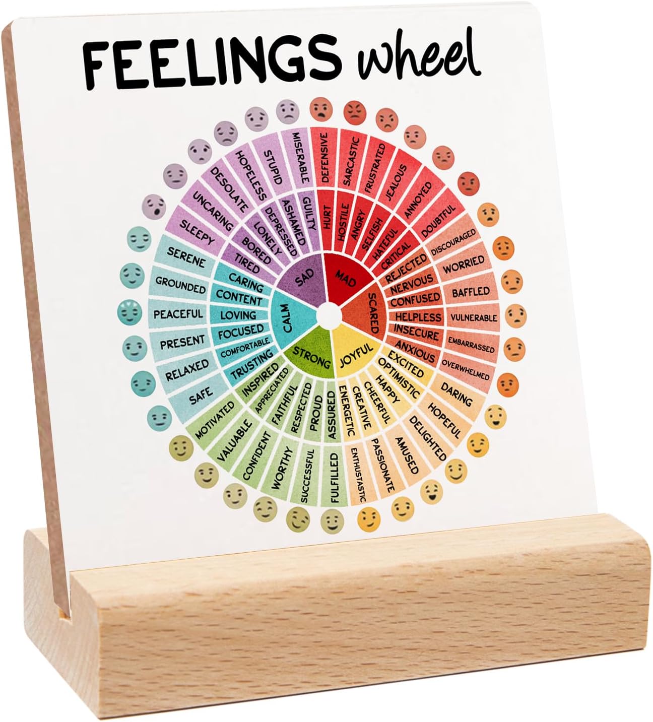 Mental Health Gift, Feelings Wheel Wood Sign with Wooden Stand, Mental ...