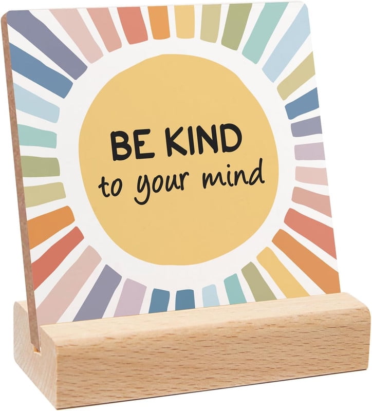 Mental Health Inspirational Gift Colorful Positive Self Affirmations Wood Sign with Wooden Stand ...