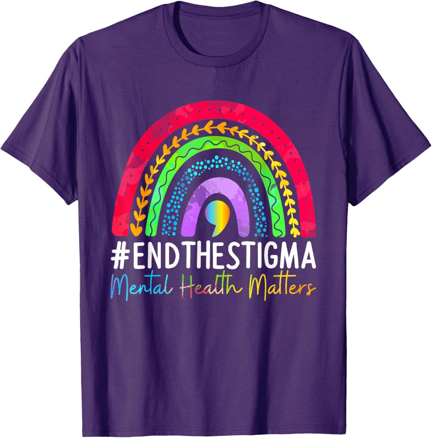 Mental Health Matters End The Stigma Rainbow Unisex T-Shirt (Purple, 4X ...