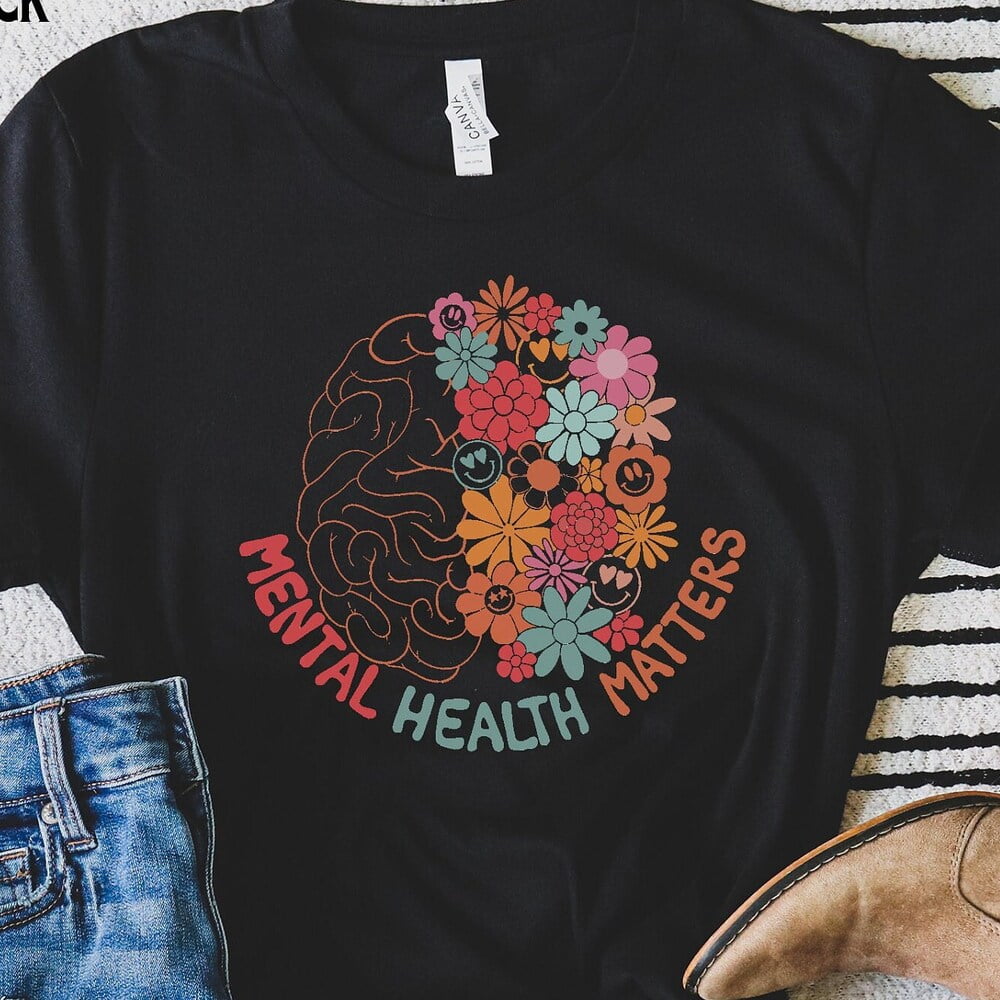 Mental Health Matters Shirt Retro Floral Brain Mental Health