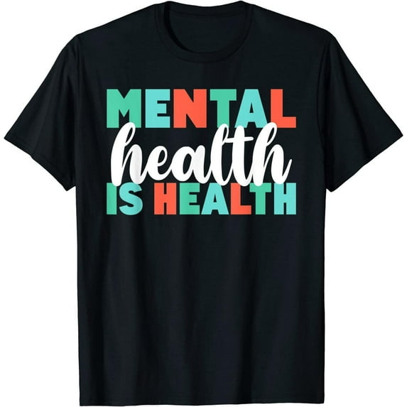 Mental Health Matters Tee - Colorful Text Graphic T-Shirt, Black Cotton ...