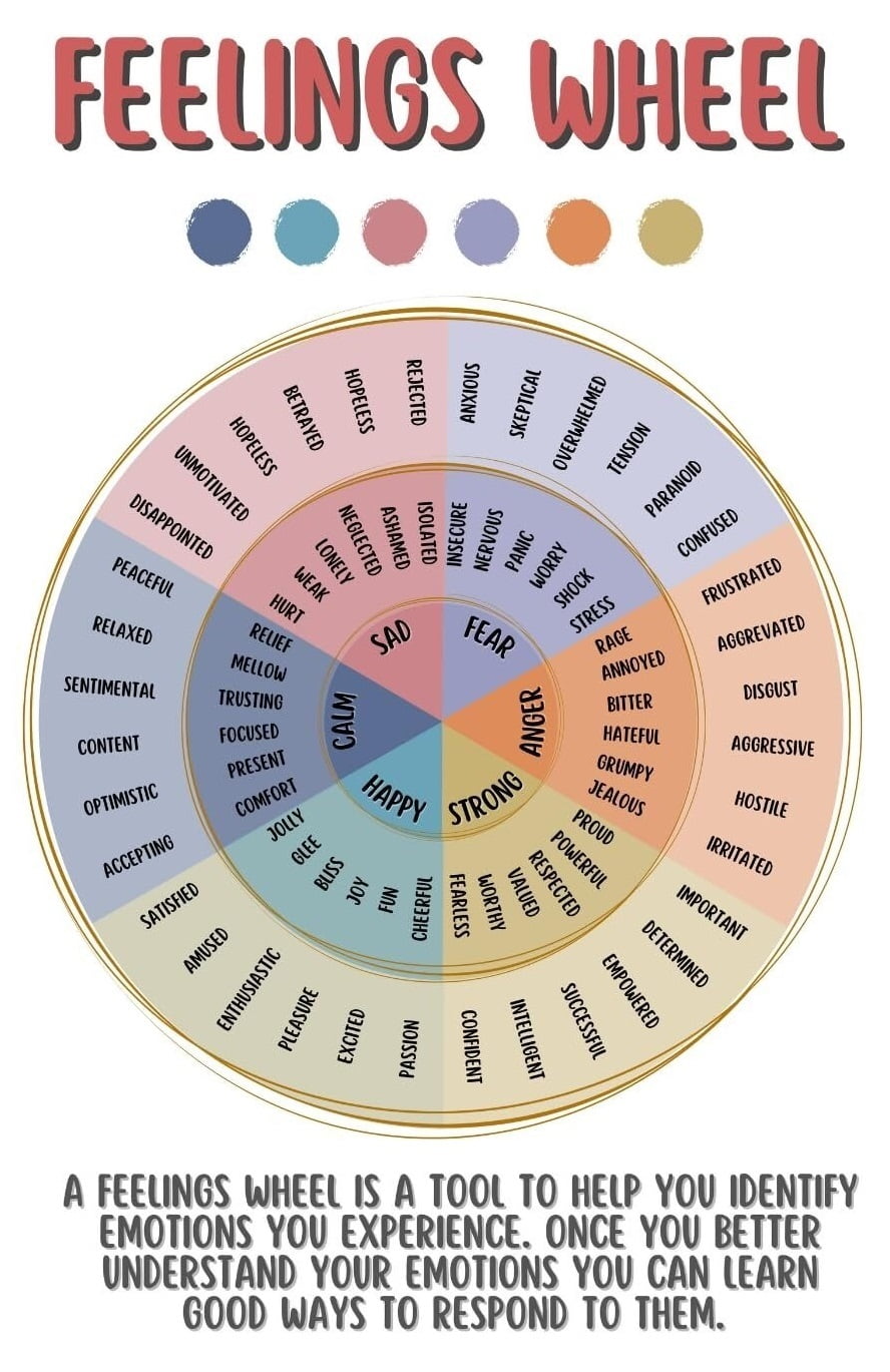 Mental Health Poster, Feeling Wheel Chart, Educational Classroom Poster ...